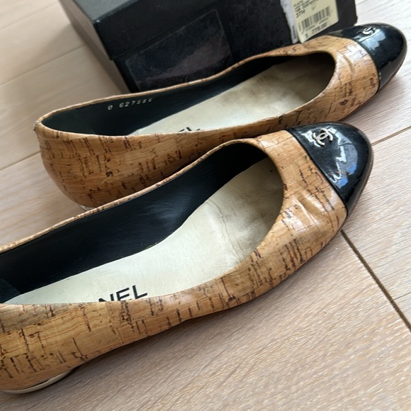 Shoes | Chanel Ballet Flats Cork Leather With Patent Toe | Poshmark
